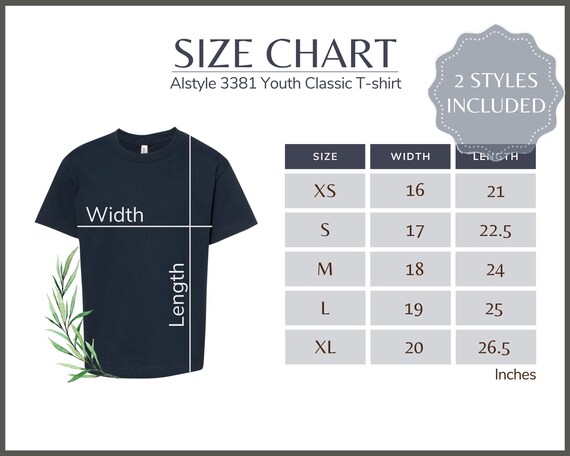 Alstyle 3381 Size Chart Alstyle Apparel 3381 Youth Classic | Etsy