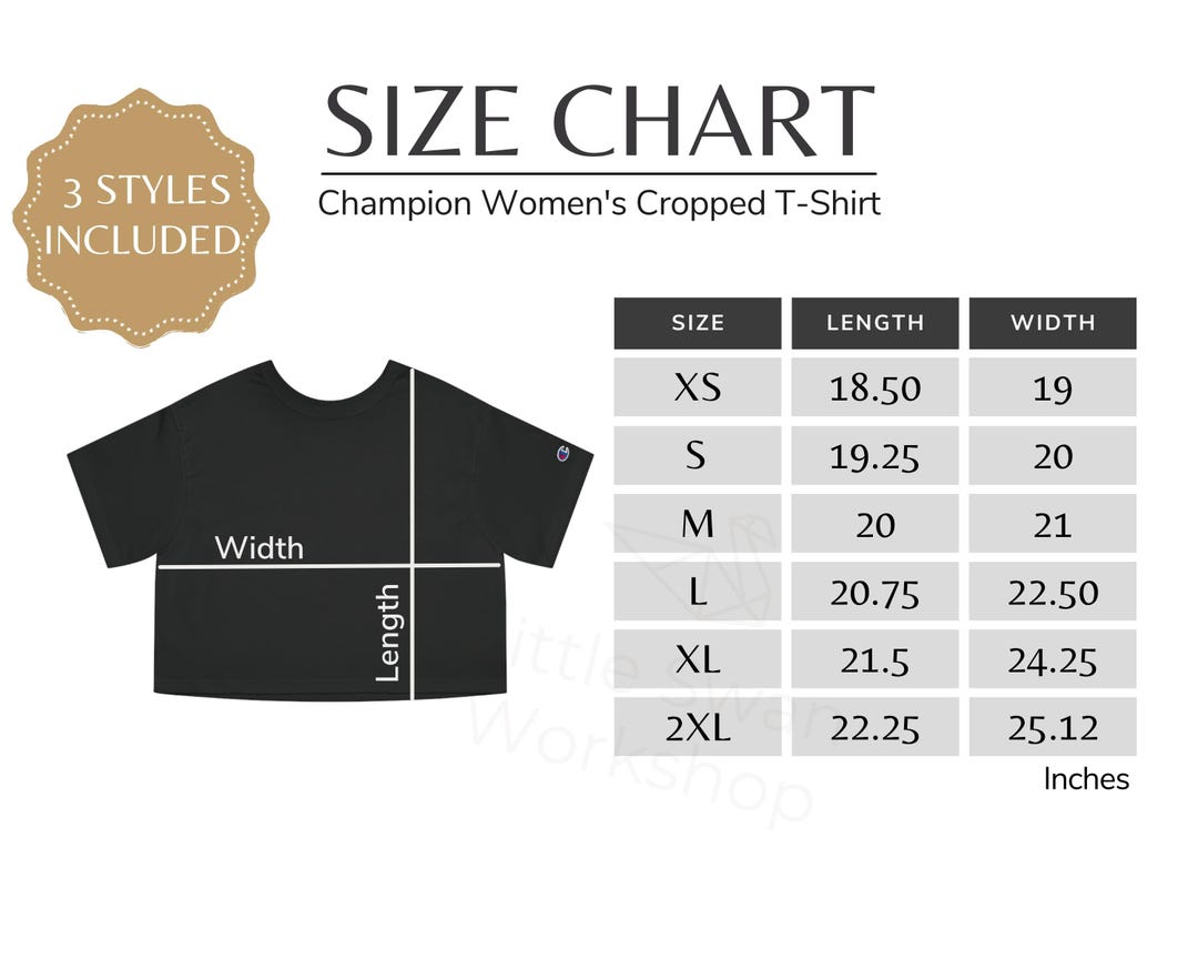Champion T453W Size Chart, Women's Cropped T-shirt Size Table, T453W ...