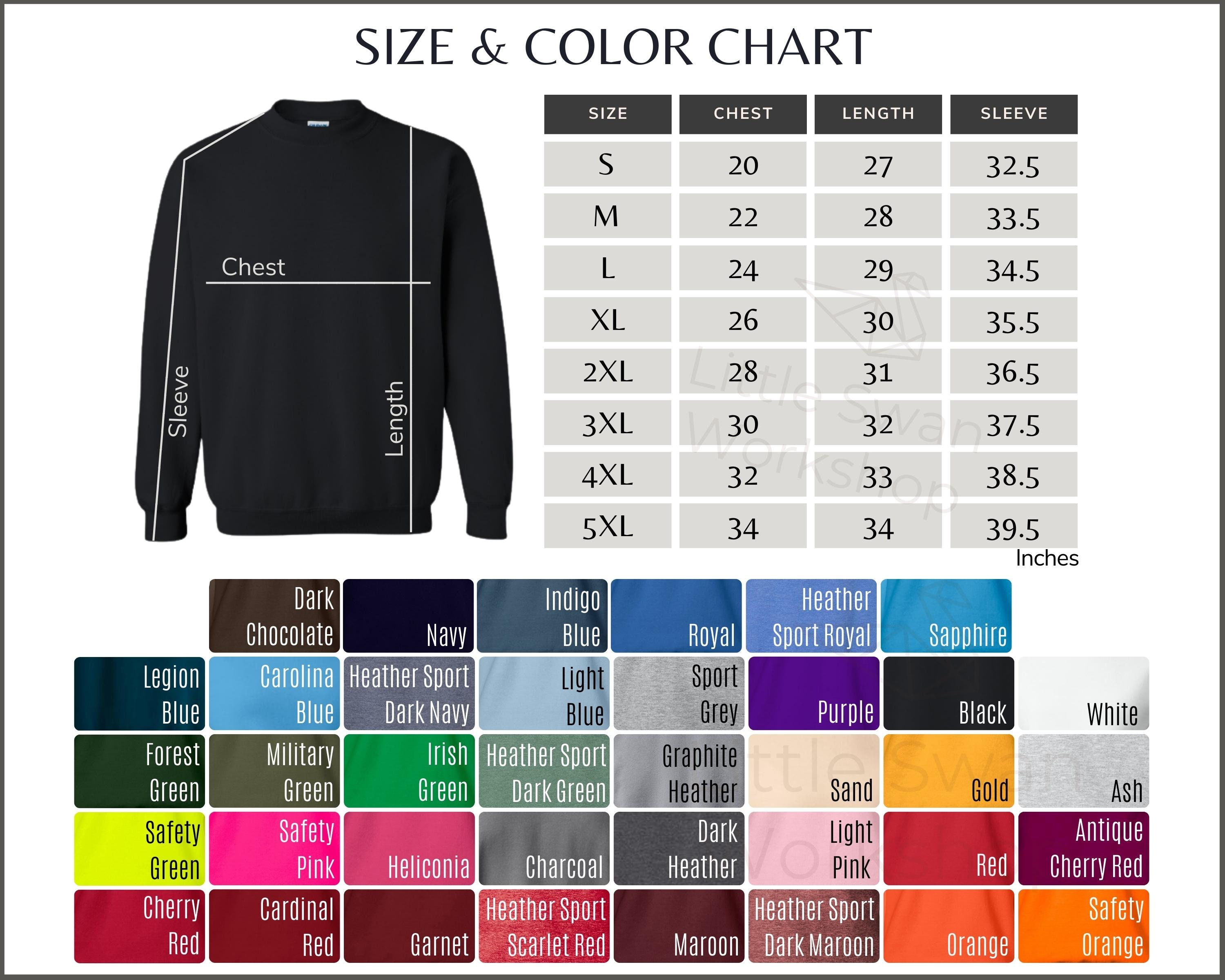 Gildan 18000 Color Chart, Gildan G180 Sweatshirt Color and Size Guide ... Gildan 18000 Color Chart, Gildan G180 Sweatshirt Color and Size Guide ...
