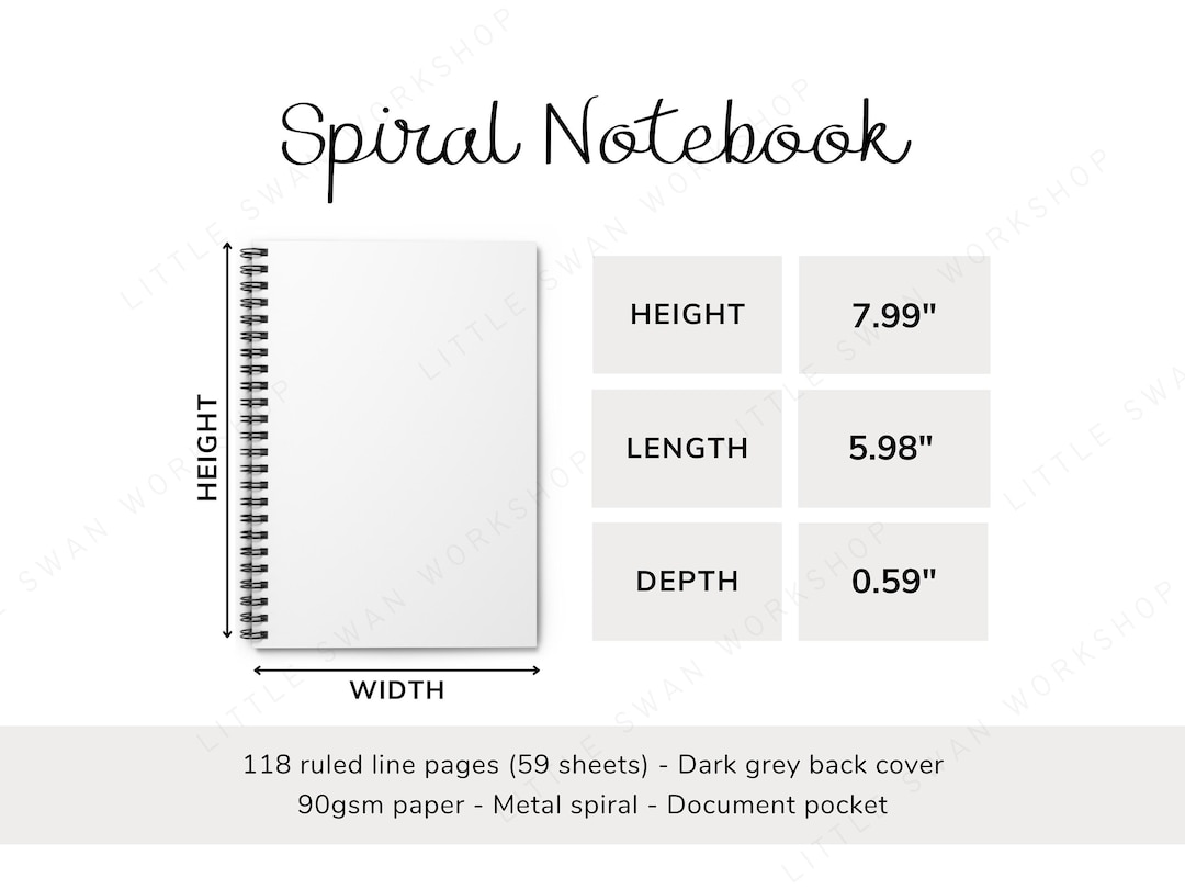 Spiral Notebook Size Chart 2 Versions Sizing Guide Included - Etsy