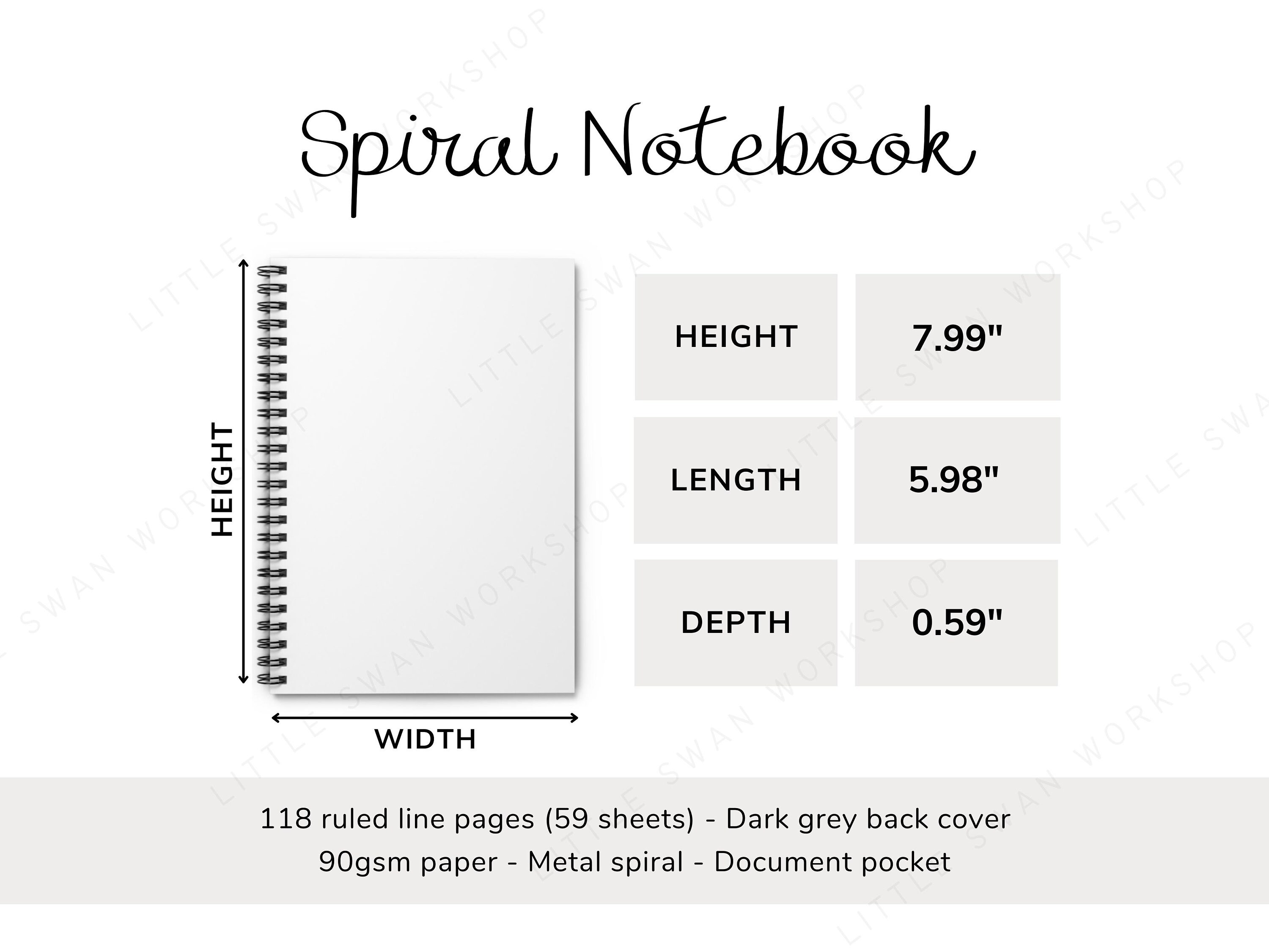 Spiral Notebook Size Chart 2 Versions Sizing Guide Included Etsy