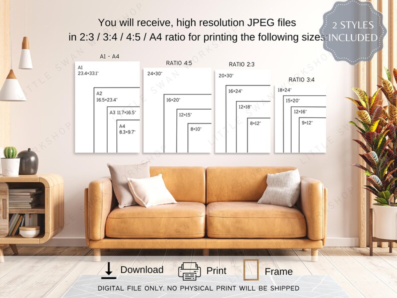 Wall Art Size Chart, Frame Size Guide, Ratio Table, Living Room Wall ...