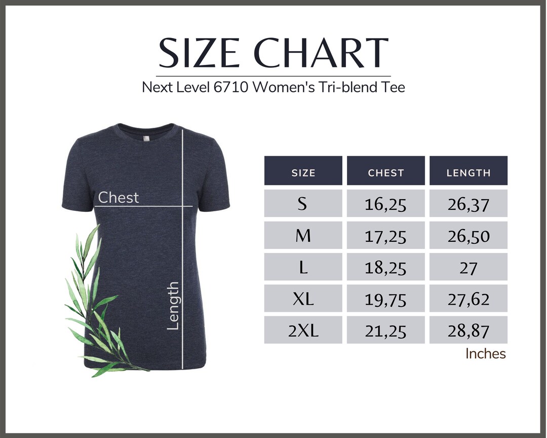 Next Level 6710 Size Chart Next Level 6710 Women's - Etsy