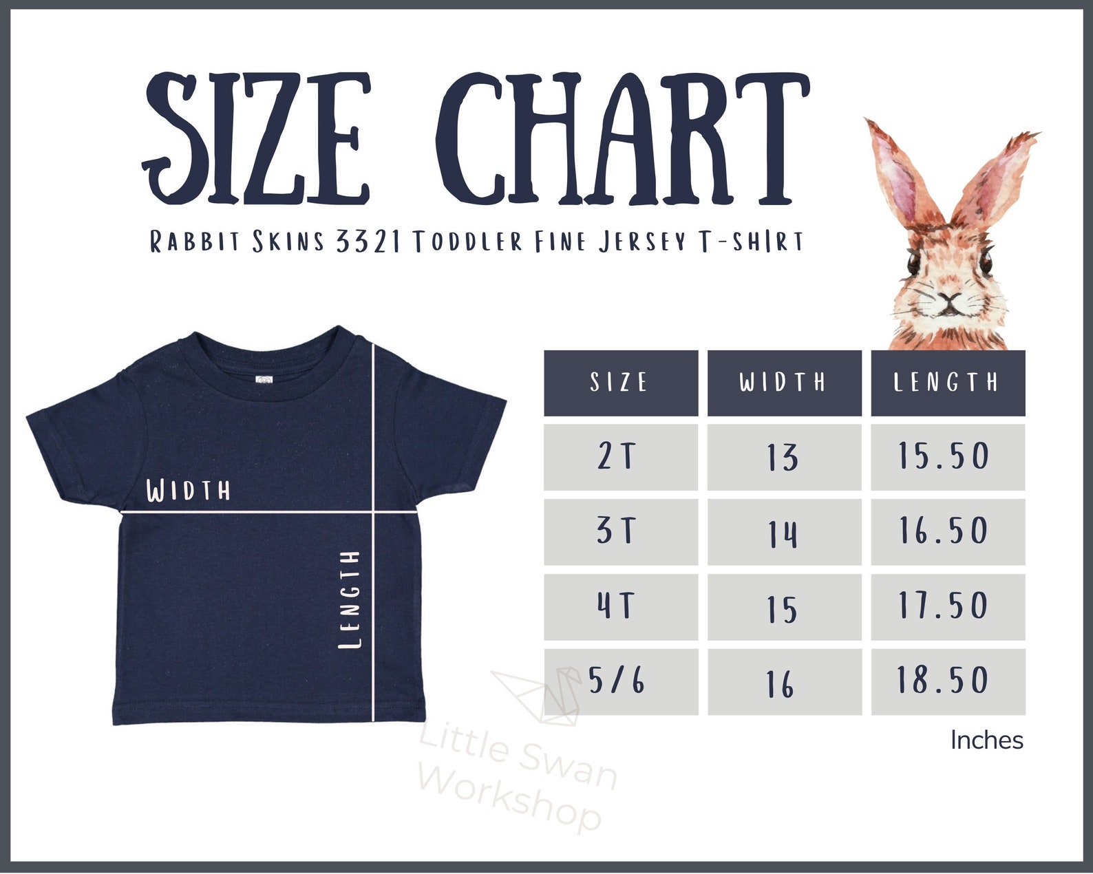 Rabbit Skins 3321 Size Chart Toddler Fine Jersey T-shirt Size Table ...