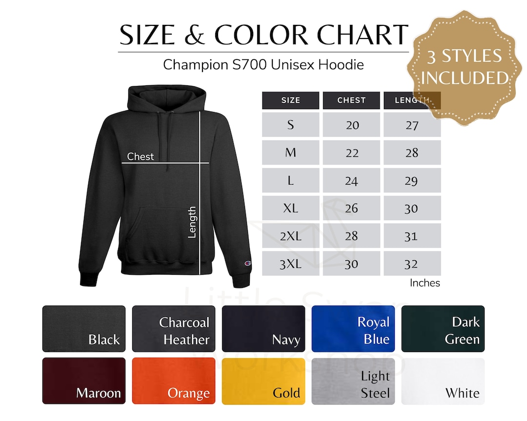 Buy Champion S700 Color Chart, Hoodie Color and Size Table, S 700 ...