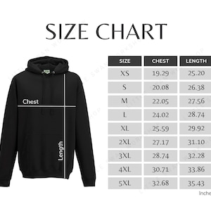 AWDIS JH001 Size Chart, Unisex Hoodie Size Table, JH 001 Sizing Guide ...
