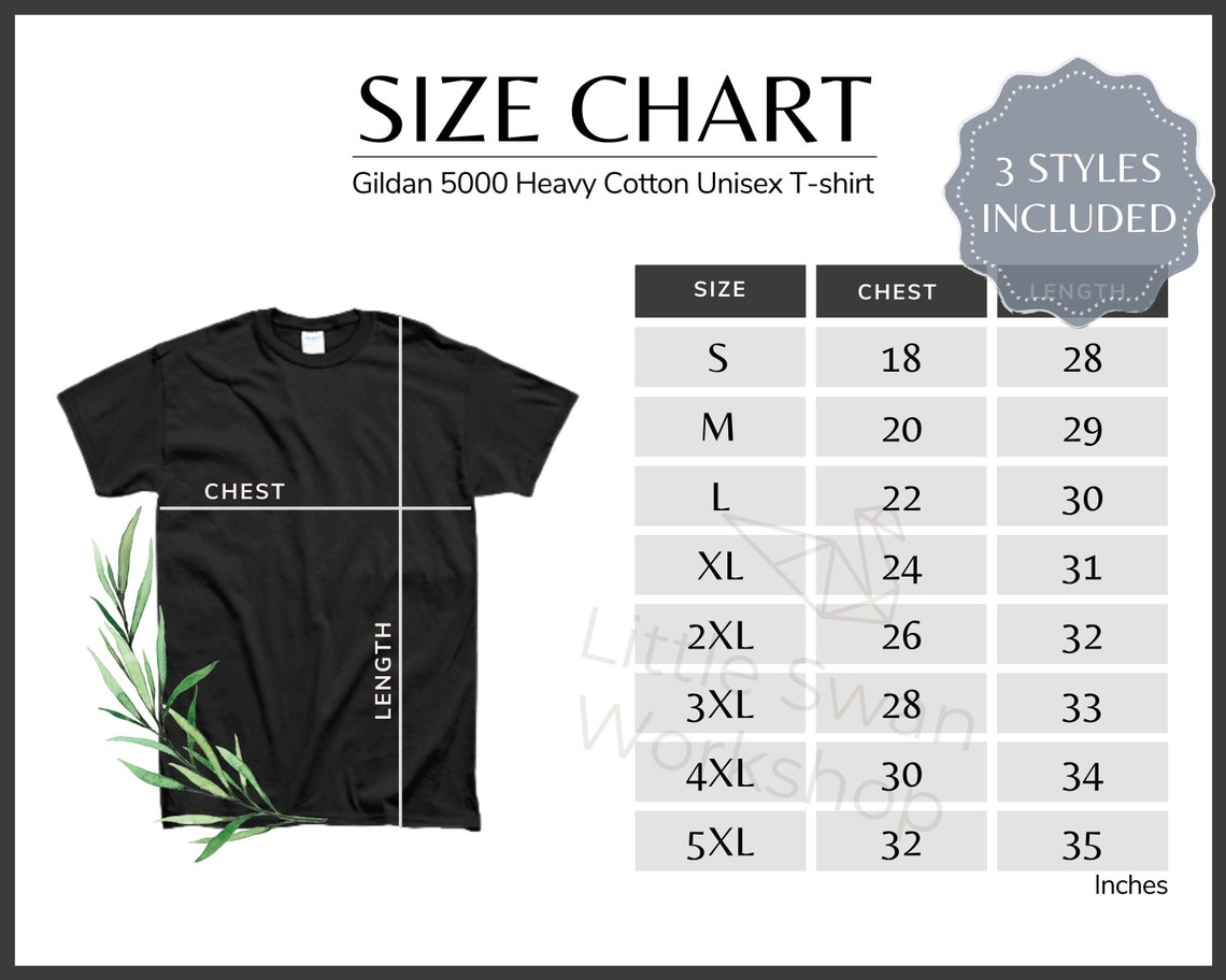 Gildan 5000 Size Chart G500 Size Chart Gildan Mockup and - Etsy Ireland