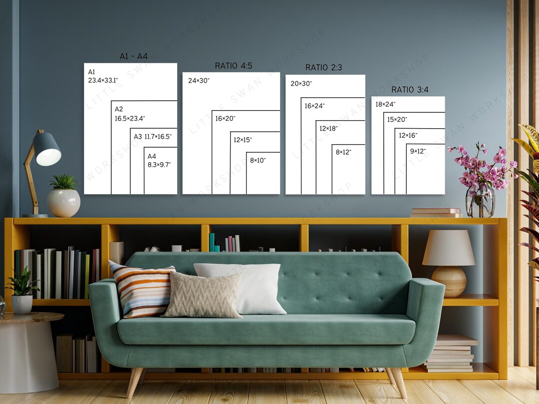 Frame Size Chart, Wall Art Ratio Sizing Guide, Living Room Wall Display ...