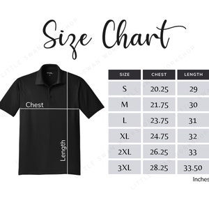 Sport-tek ST650 Size Chart, Men's Sport Polo Shirt Sizing Table - Etsy