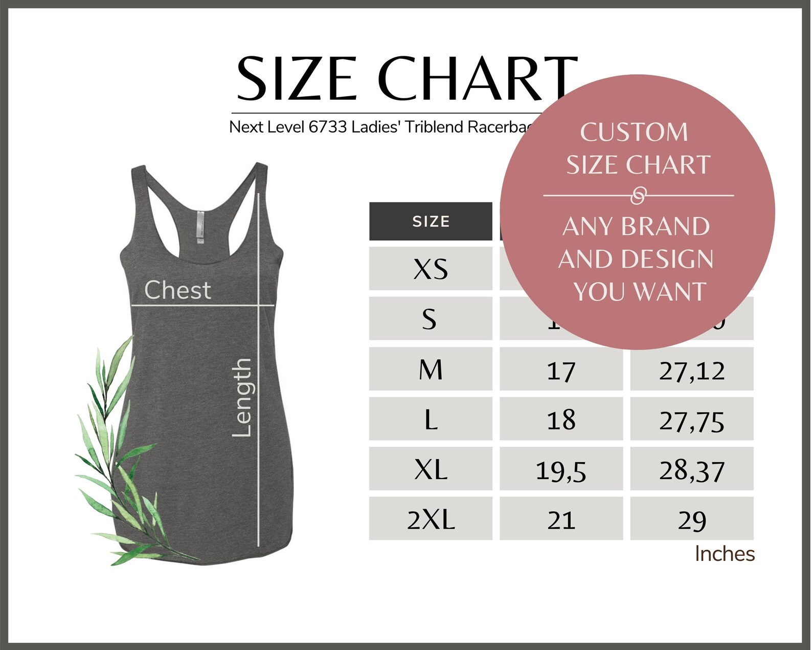 Custom Size Chart Customized Size Guide for Any Design You - Etsy UK