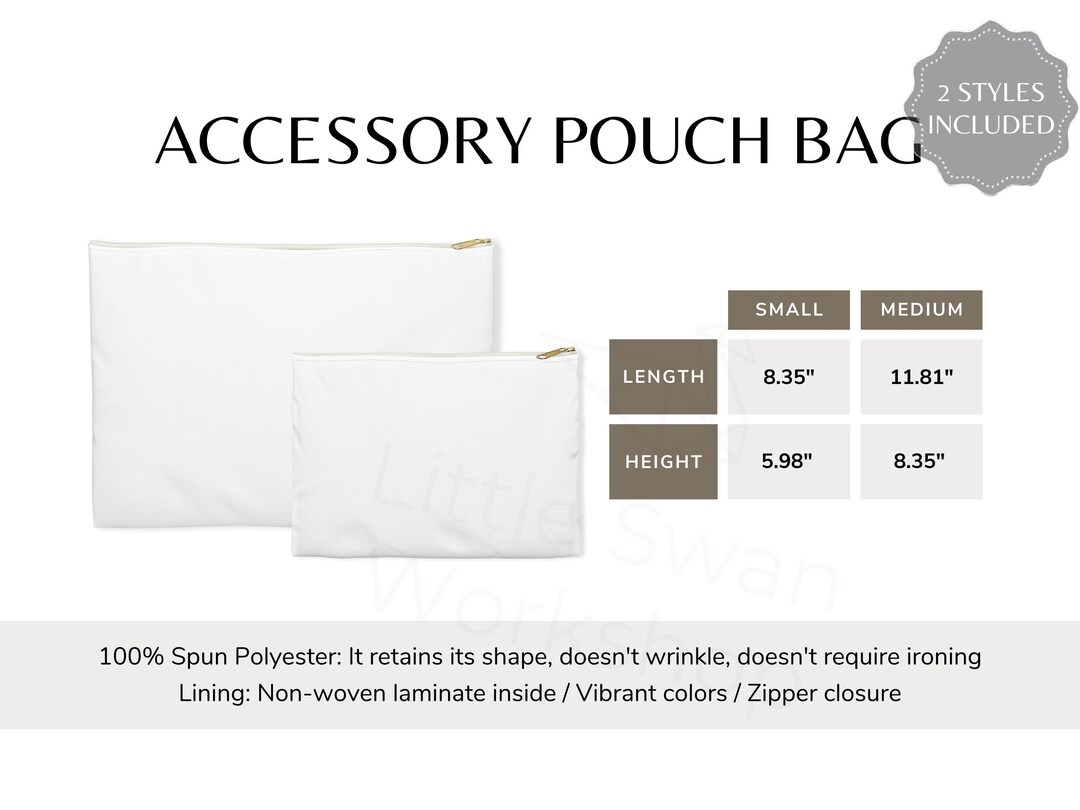 Accessory Pouch Bag Size Chart, POD Sizing Guide, 2 Versions Included ...