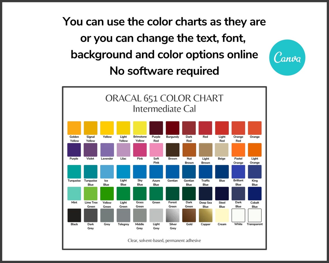 ORACAL 651 Color Chart Oracle 651 Permanent Vinyl Color - Etsy