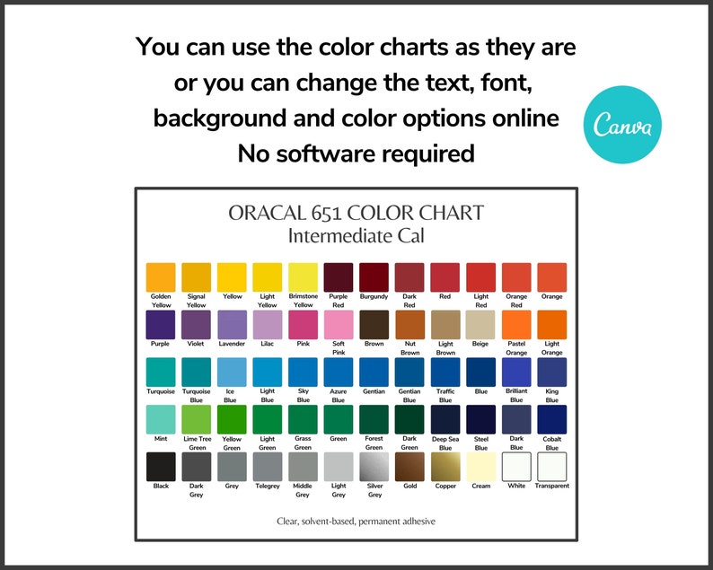 ORACAL 651 Color Chart Oracle 651 Permanent Vinyl Color - Etsy