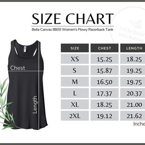 Bella Canvas 8800 Size Chart 8800 Women's Flowy Racerback Tank Size Table 8800 Mockup and Size ...