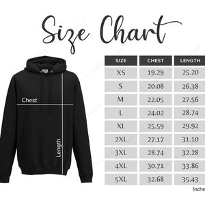 AWDIS JH001 Size Chart, Unisex Hoodie Size Table, JH 001 Sizing Guide ...