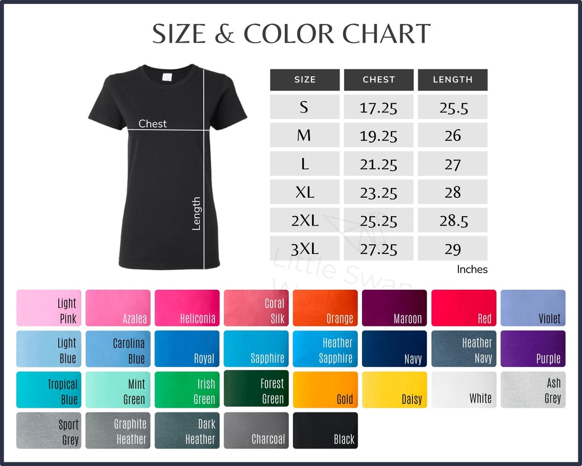 Gildan 5000L Color Chart G500L Women's T-shirt Size and - Etsy