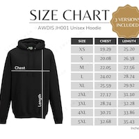 Awdis Kids Hoodie JH001J Sizing Chart, Unisex Hoodie Size Guide ...