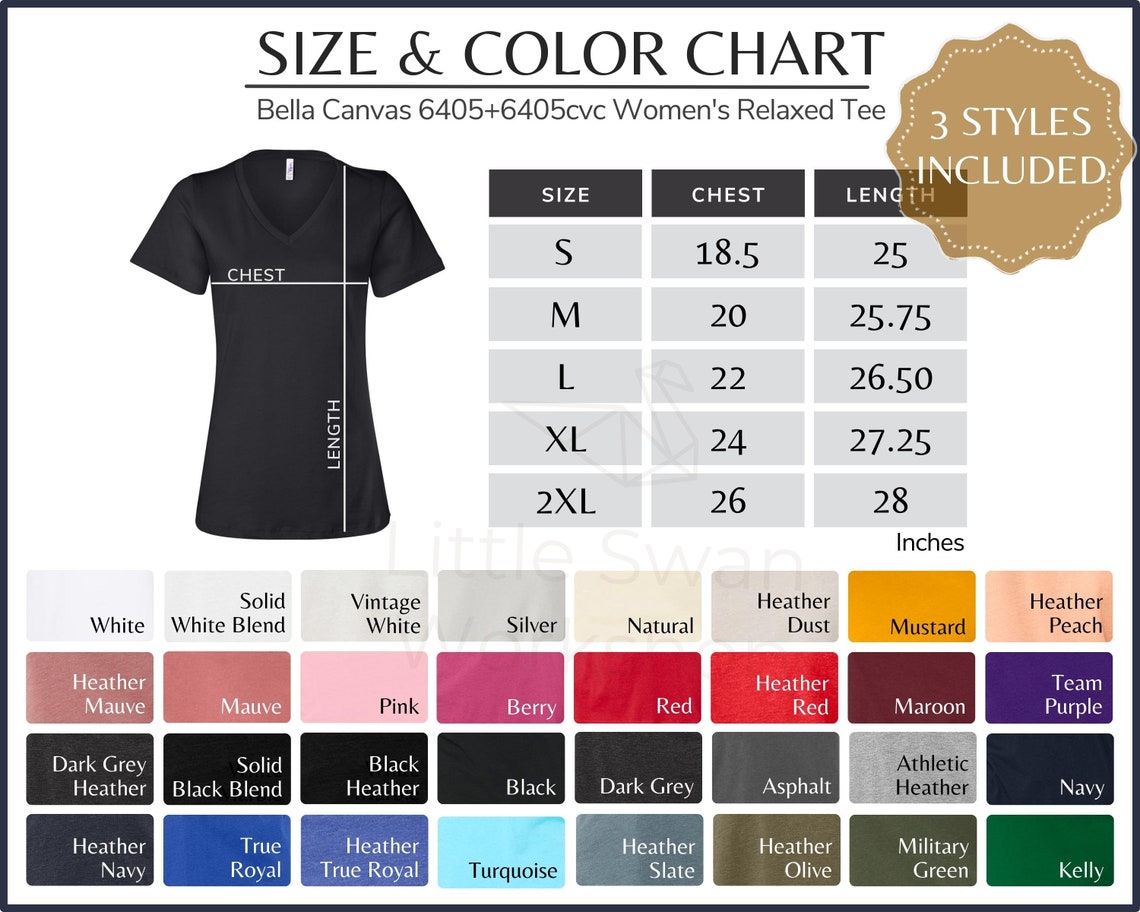 Bella Canvas 64056405cvc Color Chart Relaxed V-neck Tee Size - Etsy
