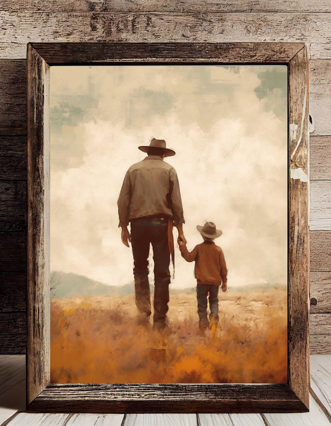 Cowboy Art, Western Art, Father Son Art, Father's Day, Gift for Husband ...