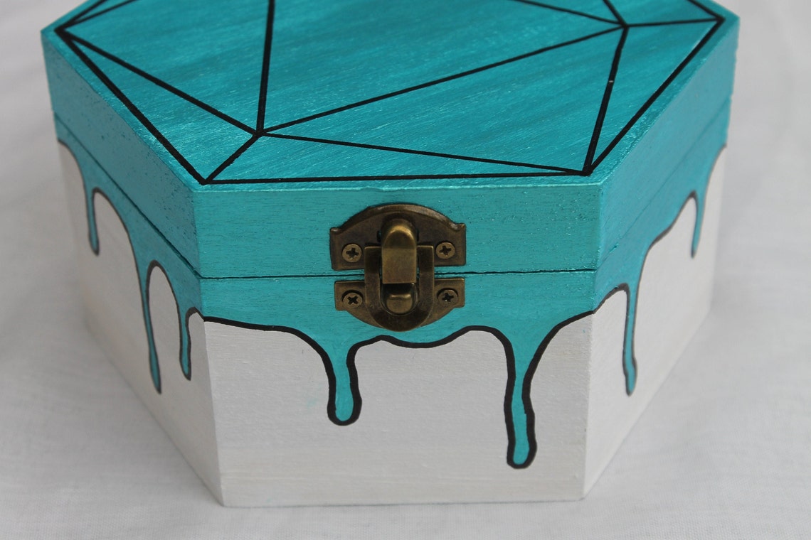 Hand-painted Blue Paint Drip Wooden Box - Etsy