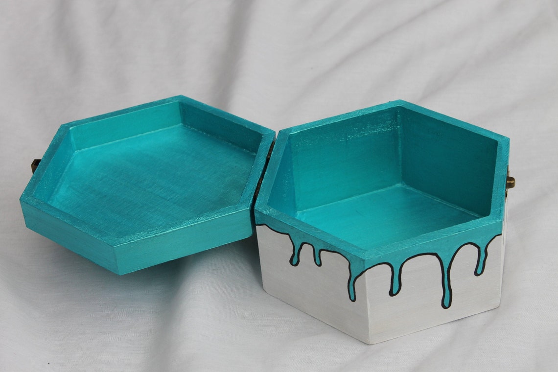 Hand-painted Blue Paint Drip Wooden Box - Etsy