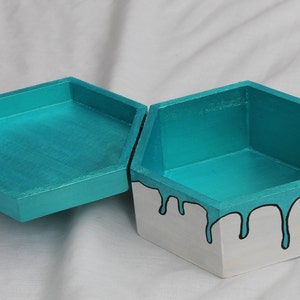 Hand-painted Blue Paint Drip Wooden Box - Etsy