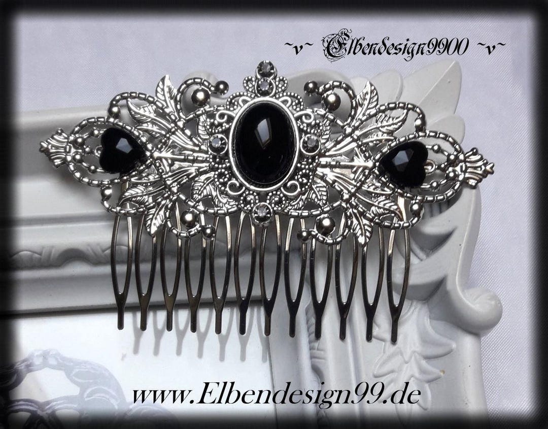 Hair Comb black Heart Black Gemstone Wicca Pagan Witch Gothic Victorian ...