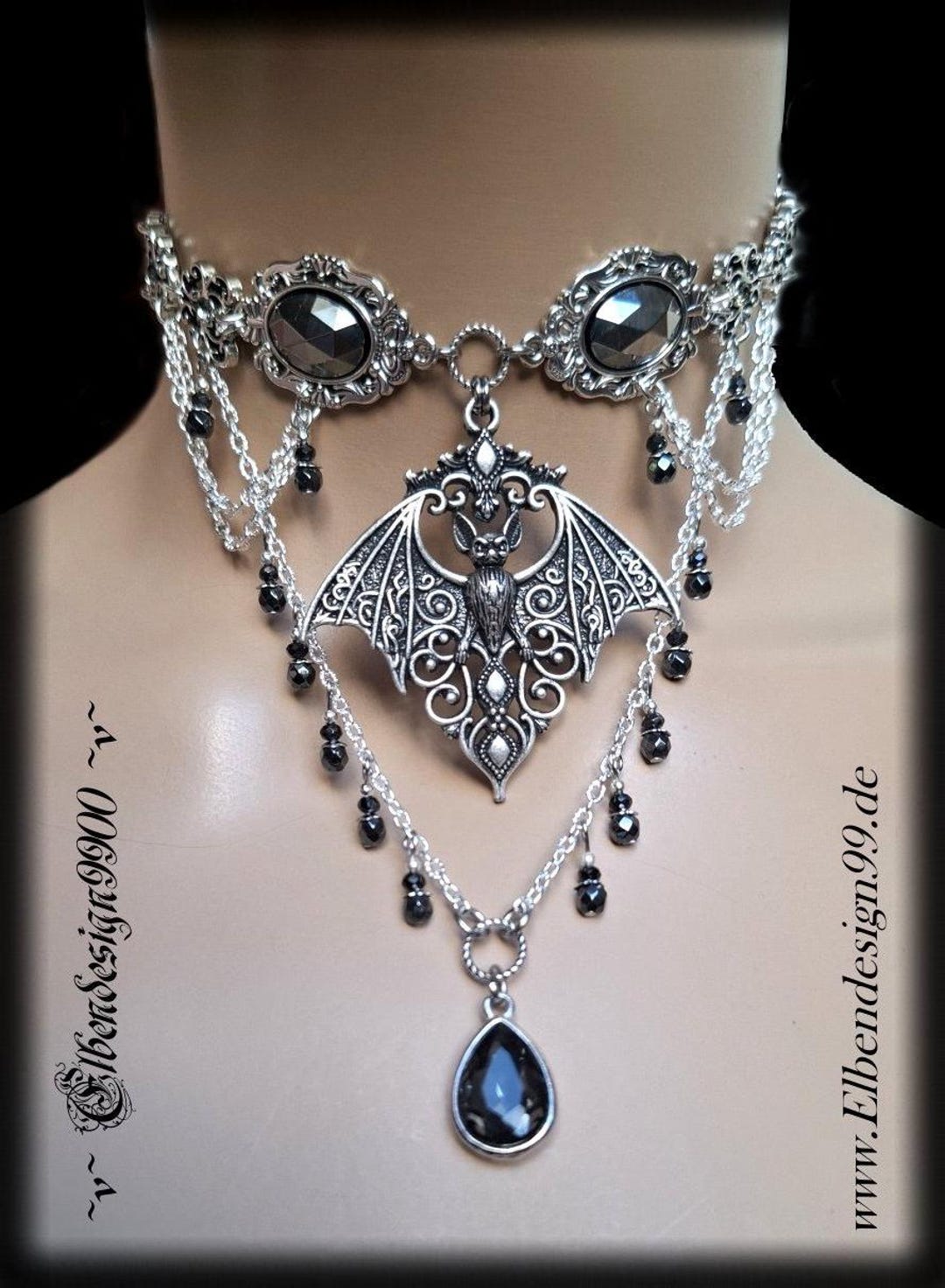 UNIQUE Choker Bloodstone Bat Gothic Necklace Steampunk Vampiric Wedding ...