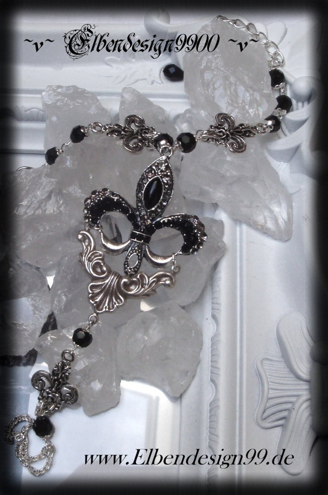 Hand Jewelry ~french Lily~ Black Glass Jewelry Stone Wicca Pagan Witch ...