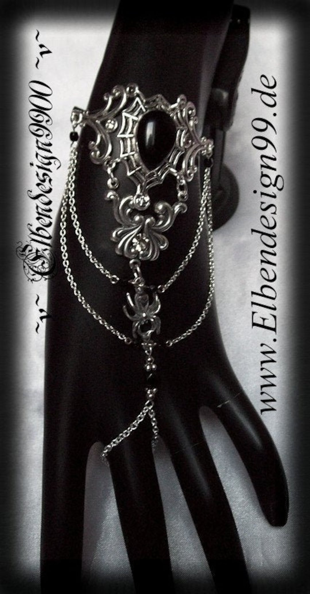 Hand Jewelry arachnea Black Spider Web Wicca Pagan Witch Crystal ...