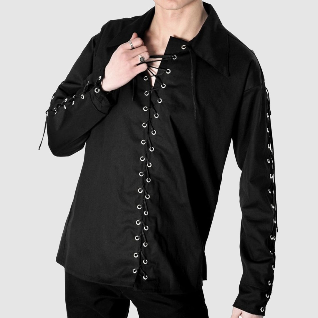 Gothic Button-down Shirt Black Cotton Jacket With Zipper - Etsy