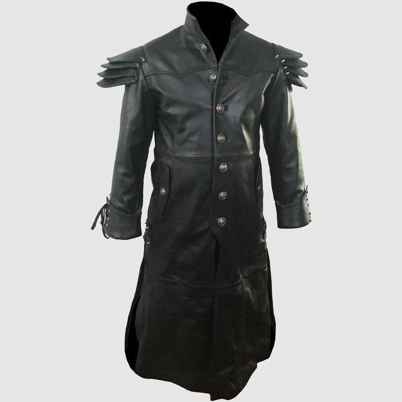 Mens Real Black Cowhide Leather Trench Steampunk Gothic Duster - Etsy UK