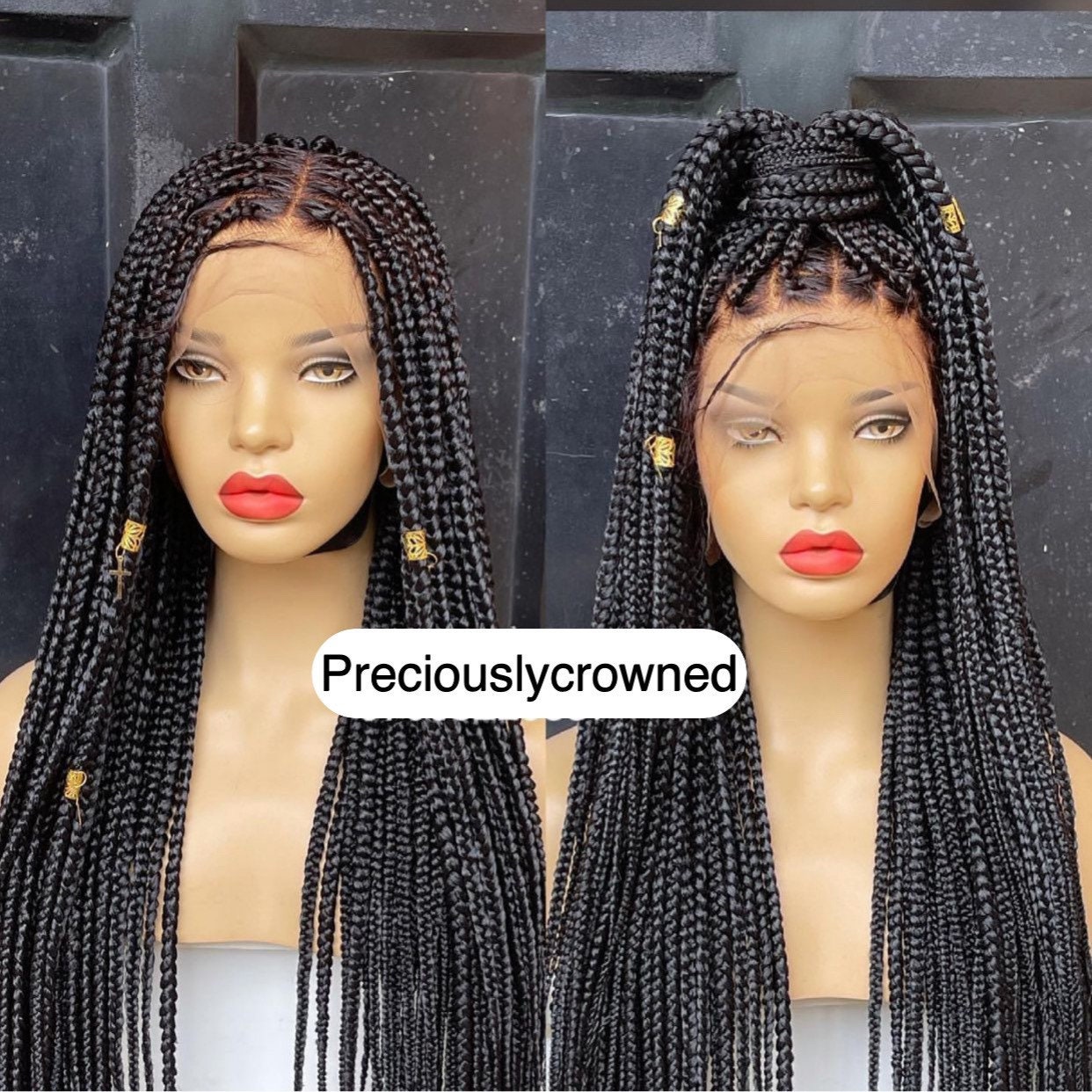 Jumbo Braids Wig, Full Lace Wig, Large Box Braid Wig, Black Women ...