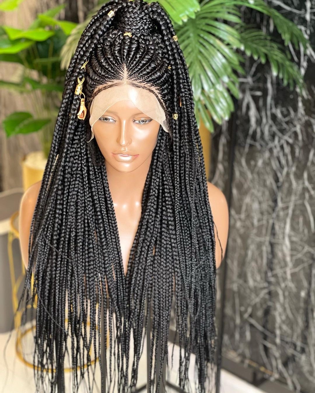 Conrow Braids Wig, Feed in Braids Wig for Black Women, Fulani Braid Wig ...