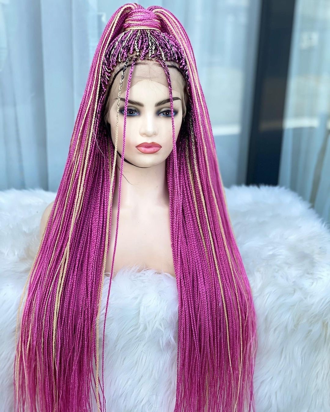 Box Braids With Pink Color