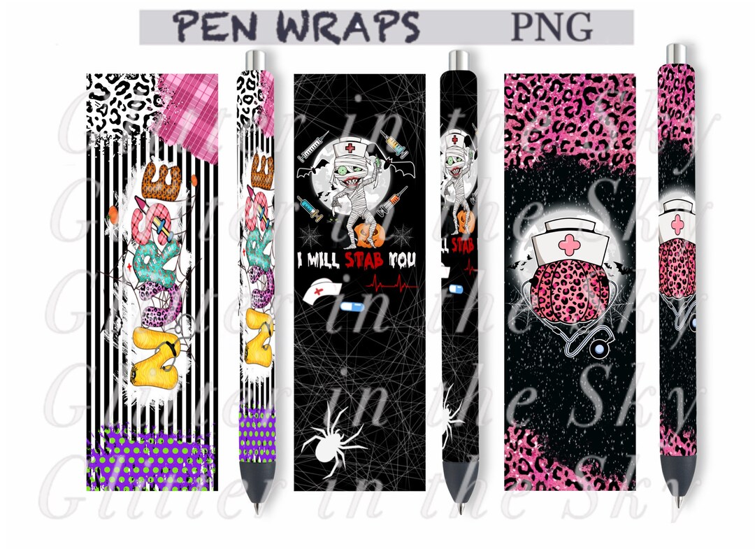 Halloween Pen Wraps, Nurse Pen Wraps, Skeleton Wraps, Inkjoy Glitter ...