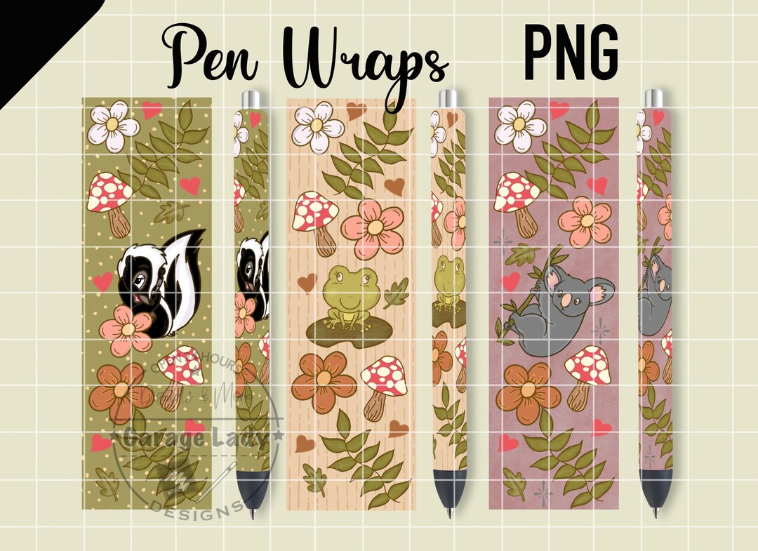 Cottagecore Pen Wraps, Flower Pen Wraps, Skunk Pen Wraps, Cottagecore ...