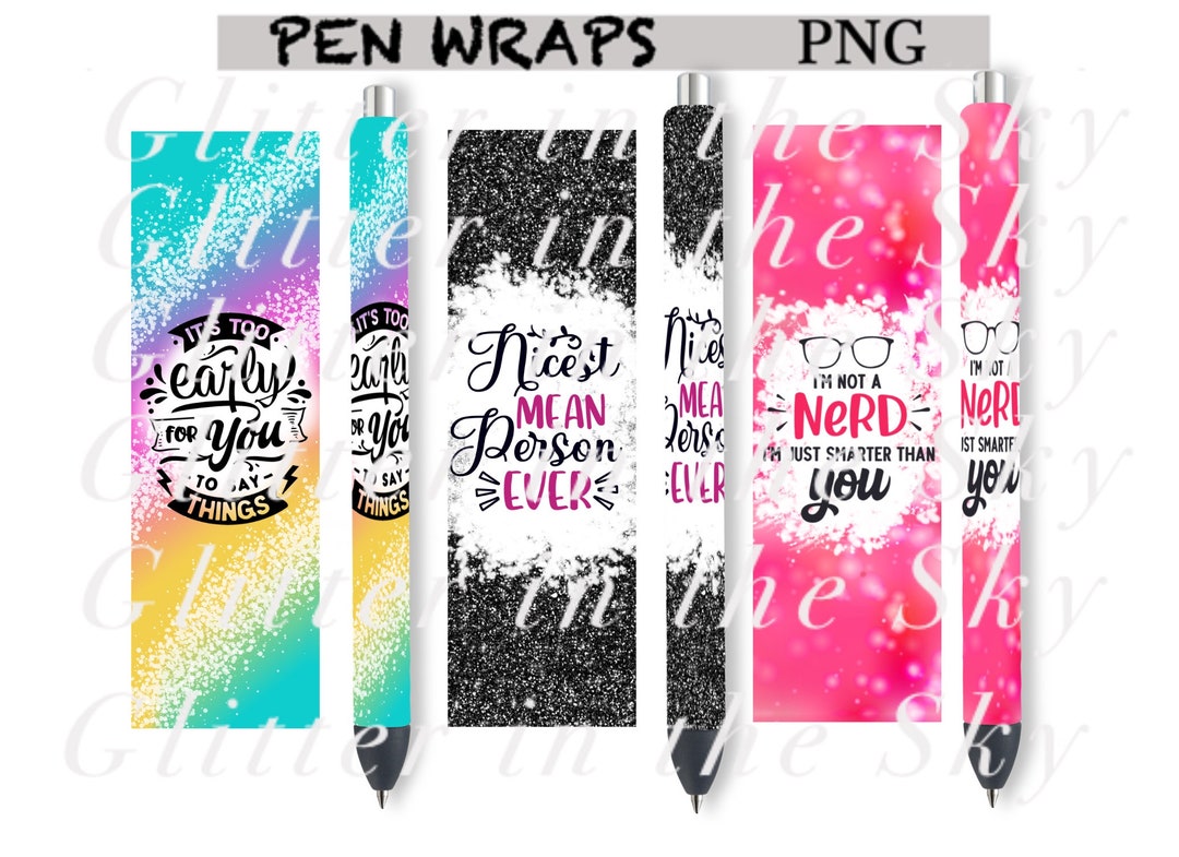 Nerd Pen Wraps, Sarcastic Pen Wraps, Pen Wraps, Glitter Pen Waterslide ...
