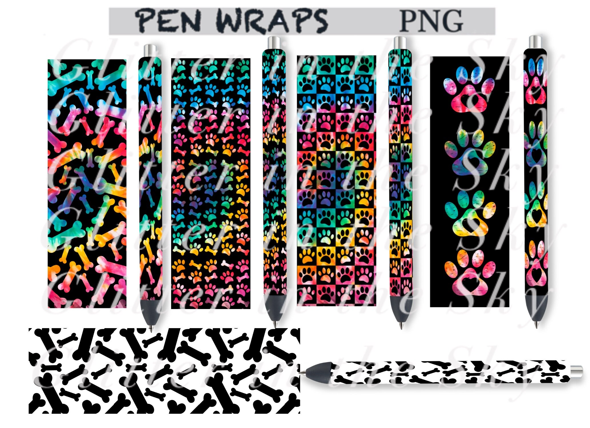 Dog Pen Wraps, Paw Print Pen Wraps, Tie Dye Pen Wraps, Inkjoy Glitter ...