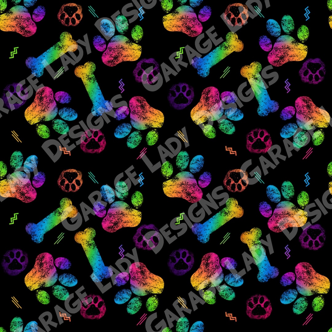 Rainbow Dog Paw Print Seamless Pattern, Digital Paper, - Etsy