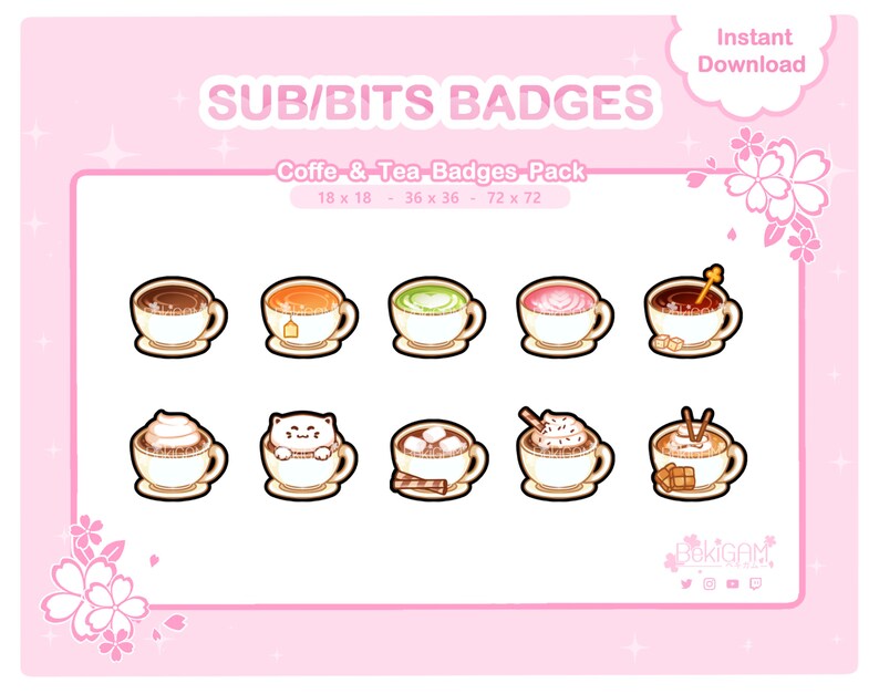 Coffee and Tea Badges Pack for Twitch Twitch Youtube Discord Twitch Sub ...