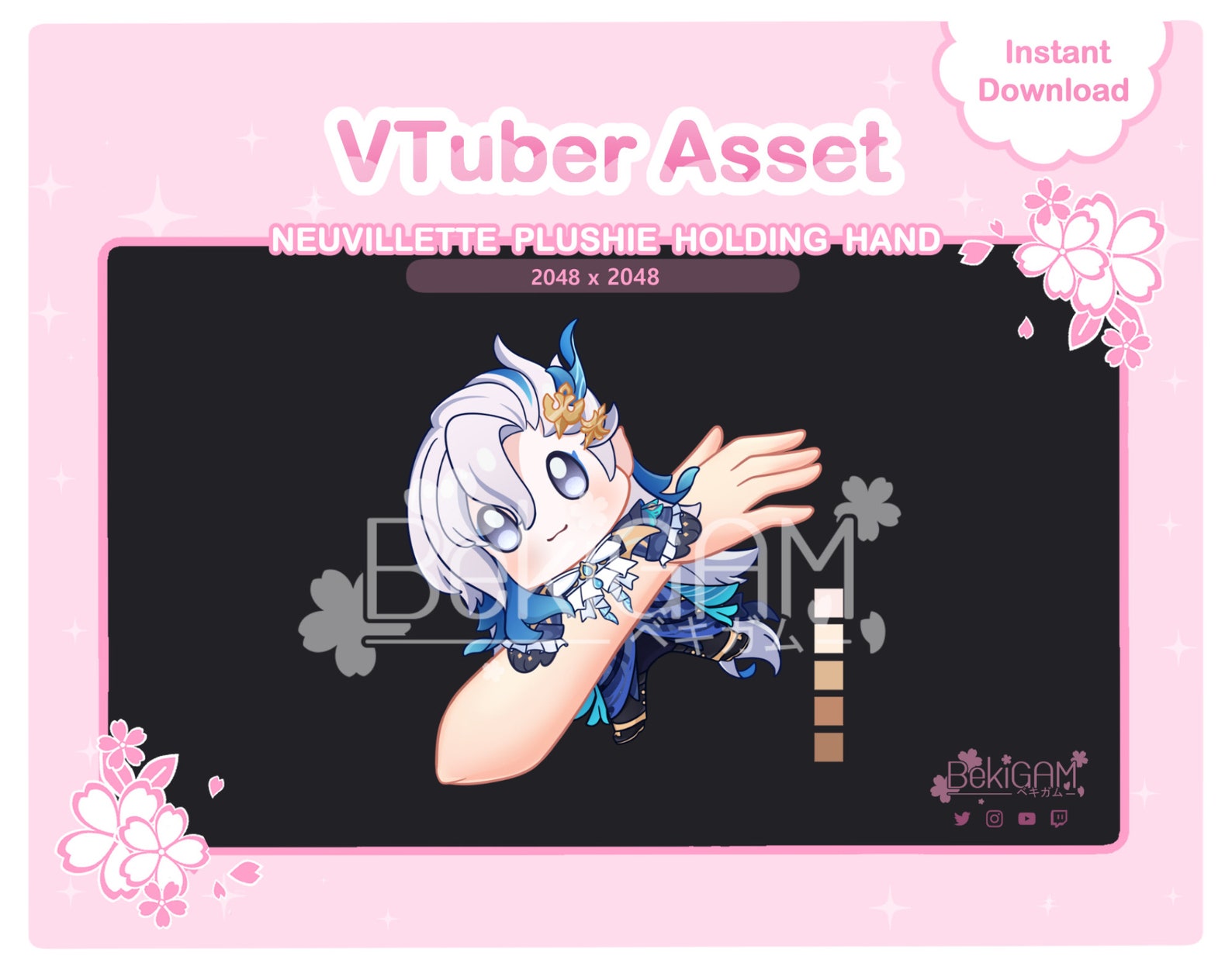 Vtuber Assets Neuvillette Plushie Holding Hand Vtuber Plushie Cute Vtuber Kawaii Twitch Streamer ...