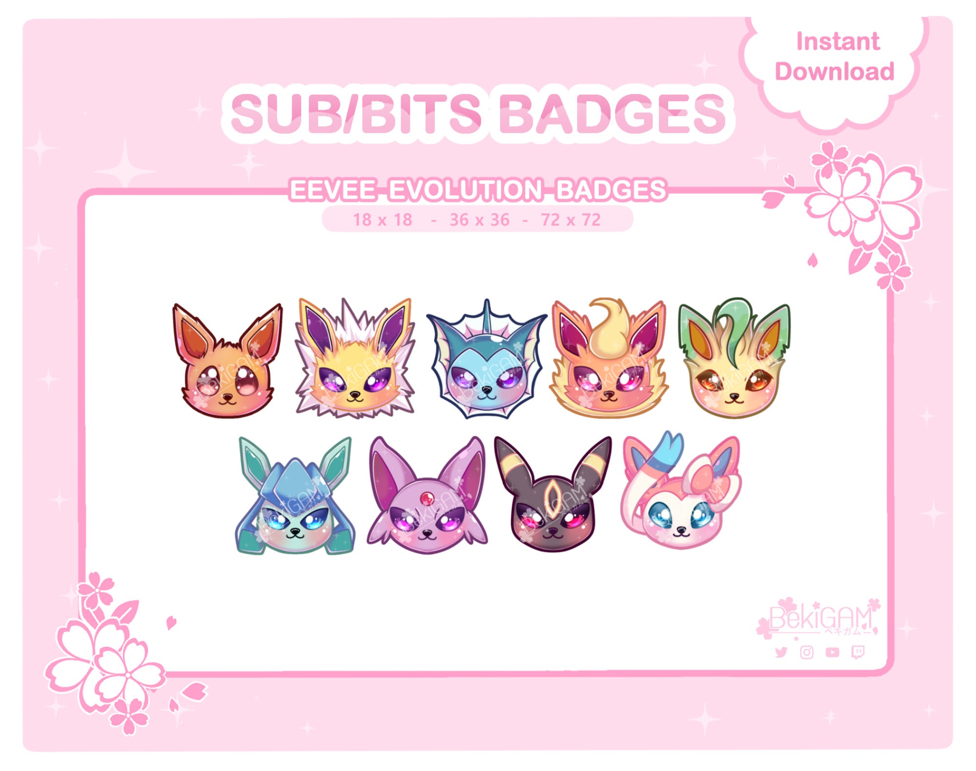 Eevee Evolution Badges Twitch Sub Badges Sub/bit Badges Twitch Youtube ...