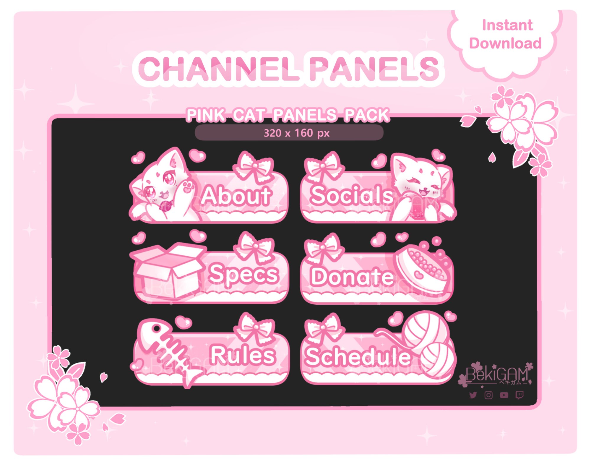 Pink Cat Twitch Panels / Cute Twitch Panels / Panels Pack / - Etsy