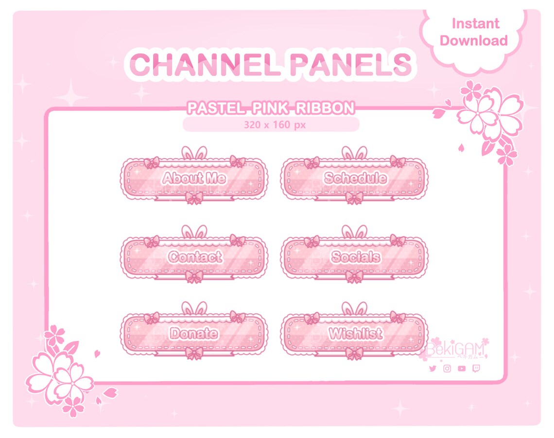 12 Pastel Pink Ribbon Panels / Girly Panels / Shrink Pink Panel / Cute ...