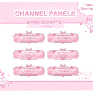 12 Pastel Pink Ribbon Panels / Girly Panels / Shrink Pink Panel / Cute Panel / Streaming Bundle ...