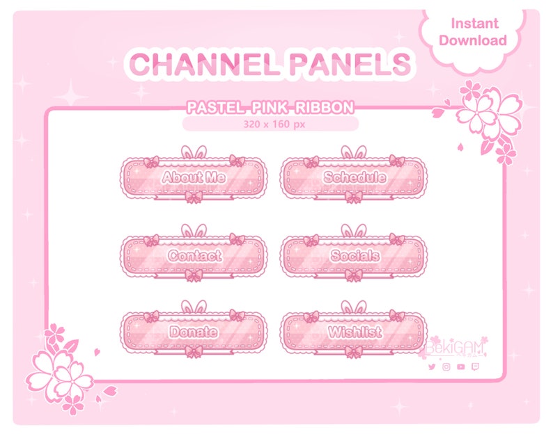 12 Pastel Pink Ribbon Panels / Girly Panels / Shrink Pink Panel / Cute ...