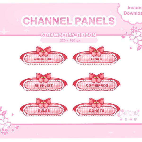 12 Pastel Pink Ribbon Panels / Girly Panels / Shrink Pink Panel / Cute Panel / Streaming Bundle ...