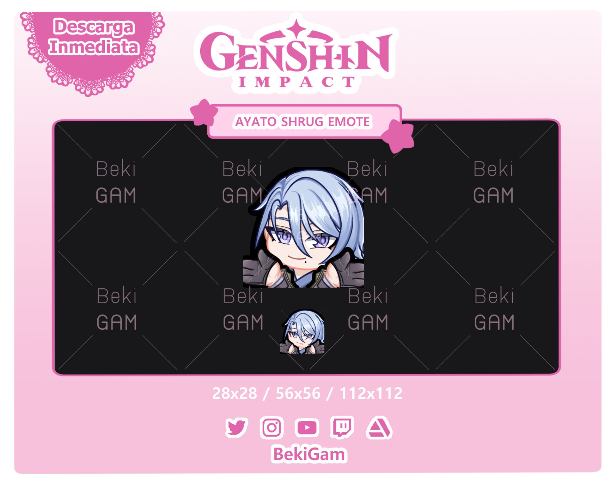 Kamisato Ayato Shrug Emote Genshin Impact for Twitch Discord Streamer ...