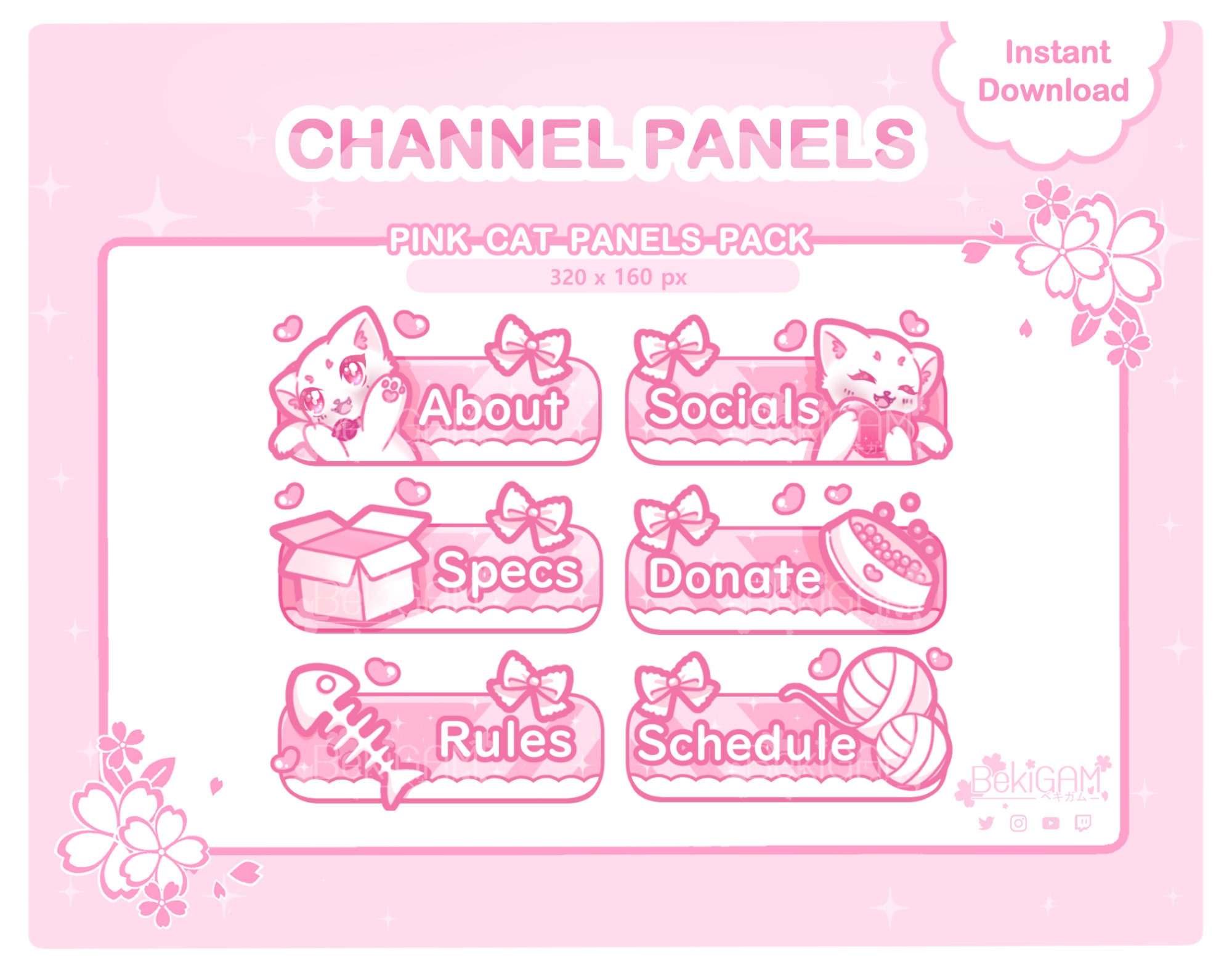 Pink Cat Twitch Panels / Cute Twitch Panels / Panels Pack / - Etsy